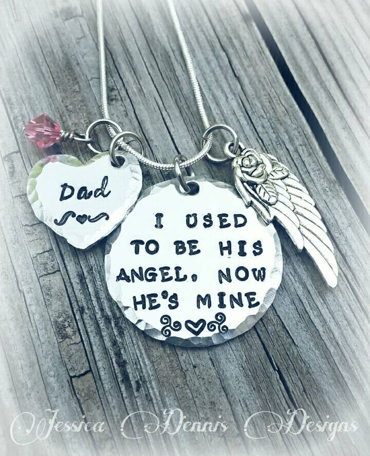 Memorial Necklace I used to Be His Angel Now He s Mine Personalize Dad Mom Birthstone in Memory of July