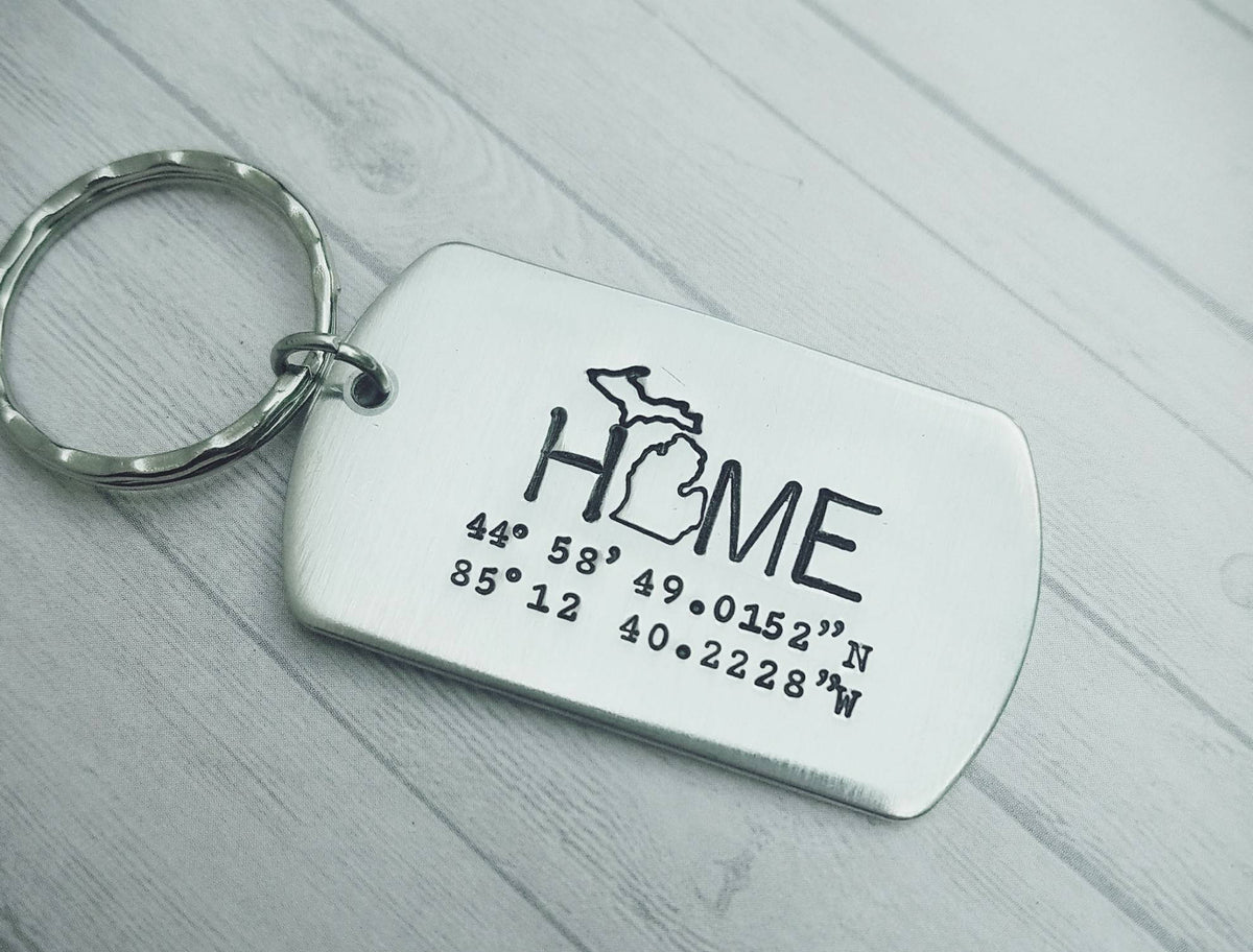Michigan HOME Key Ring - Realtor Gift - Latitude Longitude Key Chain ...