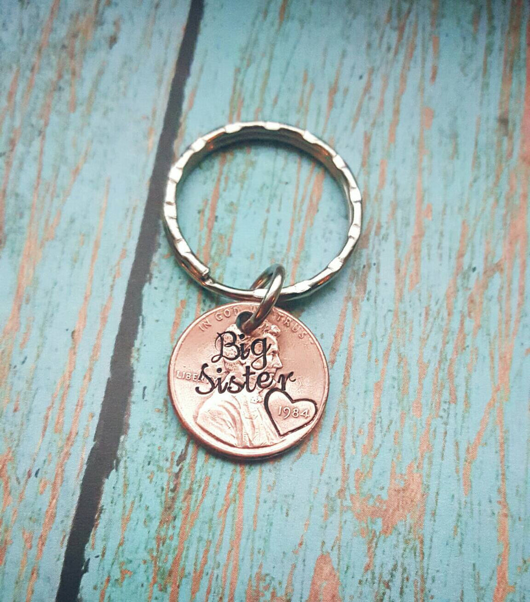 Big Sister Little Sister Penny Keychain SET - Choose the year sisters ...